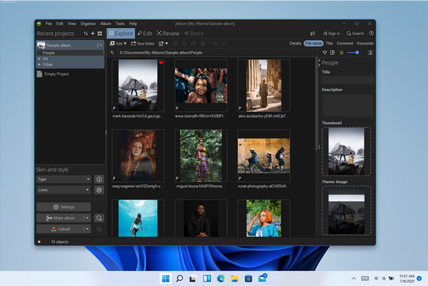Flexible photo album software
